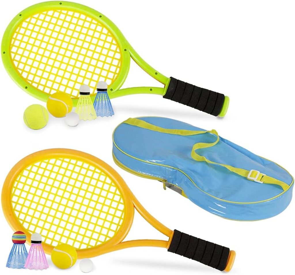 Kids Tennis Rackets with Carrying Bag,Soft Training Balls and Badminton ...